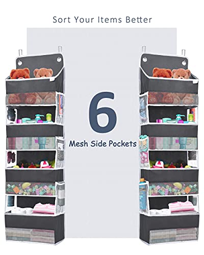 ULG Over Door Organizer with 4 Large Pockets 6 Mesh Side Pockets, 33 lbs Weight Capacity Hanging Storage Organizer with Clear Window for Bedroom Nursery, Baby Kids Toys, Diapers, Dark Grey (1 Pack)