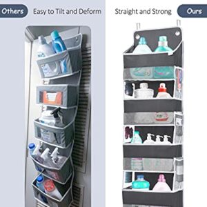 ULG Over Door Organizer with 4 Large Pockets 6 Mesh Side Pockets, 33 lbs Weight Capacity Hanging Storage Organizer with Clear Window for Bedroom Nursery, Baby Kids Toys, Diapers, Dark Grey (1 Pack)