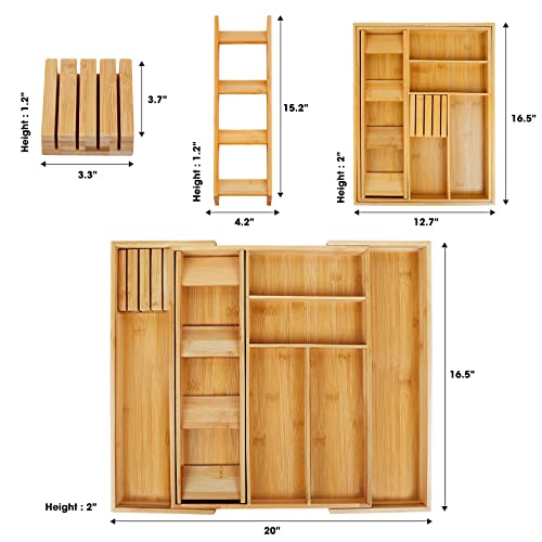 Ozera Bamboo Silverware Organizer, Expandable Utensil Organizer and Cutlery Organizer in Drawer, Flatware Kitchen Drawer Organizer Silverware Tray with Knife Block for Kitchen(7-10 Slots)