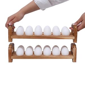 KingLin Wooden Egg Holder Countertop, Egg Storage Trays Stackable for 24 Fresh Eggs, Deviled Egg Organizer Rustic Kitchen Decoration, Egg Container Rack, set of 2 pieces