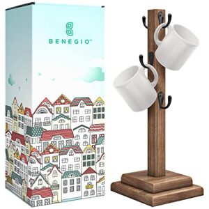 benegio coffee cup holder mug tree mug rack timeless collection – satin medium roast finish – superior craftsmanship – anti-tip & slip coffee station organizer – coffee mug holder for counter & bar