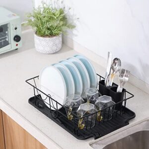 Upgrade Dish Drying Rack,Dish Rack with Black Drying Board+Knife Fork Box+Metal Basket, Storng Waterproof Level & Quality, Set for Kitchen Sink Side, Big