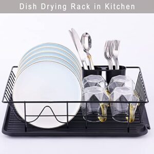 Upgrade Dish Drying Rack,Dish Rack with Black Drying Board+Knife Fork Box+Metal Basket, Storng Waterproof Level & Quality, Set for Kitchen Sink Side, Big