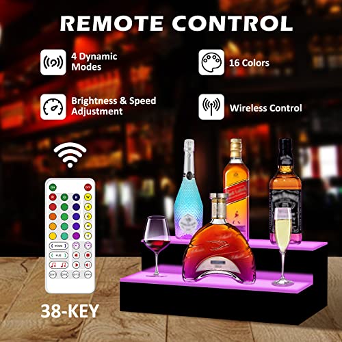 VONCI LED Lighted Liquor Bottle Display Shelf,16 Inch 2 Step Illuminated Bottle Display Shelf LED Lighted Bar Shelf with Remote Control App Control for Home Commercial Bar Party Accessories