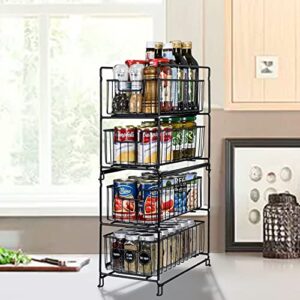 SUFAUY 2 Pack Stackable 2-Tier Under Sink Cabinet Organizer with Sliding Drawer for Pantry Organization or Kitchen Storage, Black