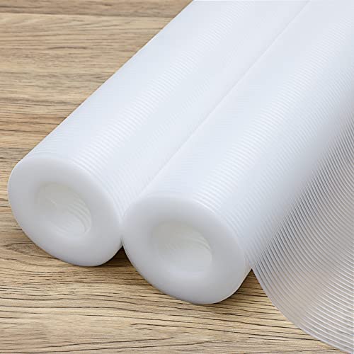 BAKHUK Shelf Liner for Kitchen Cabinets, 2 Rolls of 17.5 Inches x 25 FT, Non Adhesive Cabinet Liner, Double Sided Non-Slip Drawer Liner, Clear Ribbed Washable Refrigerator Mats for Pantry Cabinet