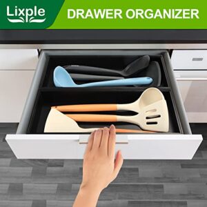 Lixple Bamboo Kitchen Drawer Organizer - Set of 2, Stackable Utensil Organizers, Wooden Storage Box Tray for Cabinet, Pantry, Bathroom Countertop, Multi-use Organization and Storage (Black)