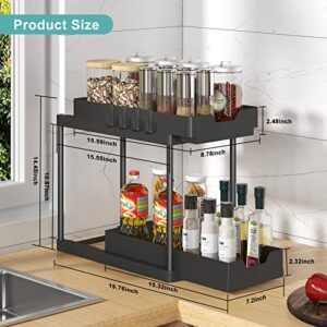 Innotic Under Sink Organizer, Double Sliding Under Cabinet Organizer 2 Tier Pull Out Drawers Multi-purpose Under Sink Organizers and Storage with 4 Hooks, Hanging Cup for Kitchen Bathroom 1 pack