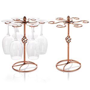 okllen 2 pack scrollwork wine glass rack with 6 hooks, metal stemware holder stand freestanding wine glass holder display rack for tabletop, bar countertop, air drying, kitchen home storage, bronze