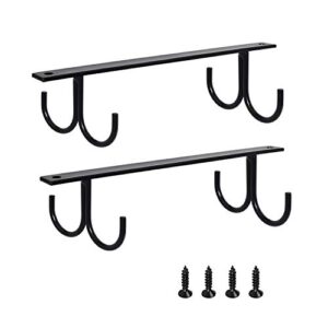 mocoum under cabinet mug rack, rustic mug organizer rack cup holder under shelf hanging hooks rack for mugs, coffee cups and kitchen utensils display (black-2 pack-8 hooks)