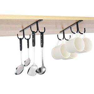 Mocoum Under Cabinet Mug Rack, Rustic Mug Organizer Rack Cup Holder Under Shelf Hanging Hooks Rack for Mugs, Coffee Cups and Kitchen Utensils Display (Black-2 Pack-8 Hooks)