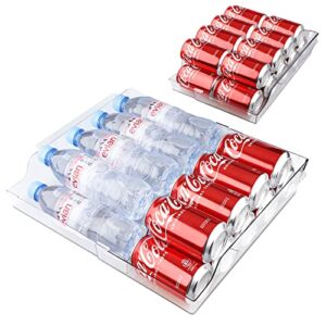 OTVAFAVA Refrigerator Soda Can Organizer, Expandable Drink Beverage Holder Dispenser Bin for Fridge, Freezer, Cabinets, Countertop, Pantry - Holds Up To 27 Cans Clear Plastic