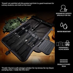 Chef Knife Roll Bag Travel Case | 8 Pockets for Knives & Tools | 2 Flaps with Cleaver & Mesh Pocket | Honing Rod Slot | Chef Knife Case for Professional & Students | Knives Not Included (Denim Grey)