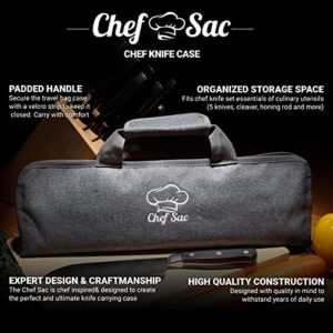 Chef Knife Roll Bag Travel Case | 8 Pockets for Knives & Tools | 2 Flaps with Cleaver & Mesh Pocket | Honing Rod Slot | Chef Knife Case for Professional & Students | Knives Not Included (Denim Grey)