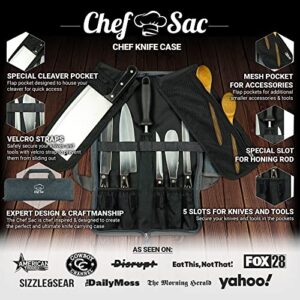 Chef Knife Roll Bag Travel Case | 8 Pockets for Knives & Tools | 2 Flaps with Cleaver & Mesh Pocket | Honing Rod Slot | Chef Knife Case for Professional & Students | Knives Not Included (Denim Grey)