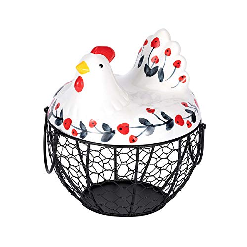 Chicken Design Ceramic Egg Storage Collect Basket, Holds 20-25 Eggs, Fresh Egg Holder, Organizer Case, Container for Counter