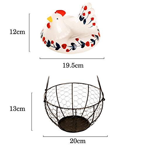 Chicken Design Ceramic Egg Storage Collect Basket, Holds 20-25 Eggs, Fresh Egg Holder, Organizer Case, Container for Counter