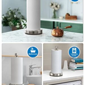 SMARTAKE Standing Paper Towel Holder, Damping Ratchet Design Paper Towel Organizer, Rustproof Toilet Paper Holder with Suction Cups, Roll Dispenser for Kitchen Countertop Home Dining Table, Silver