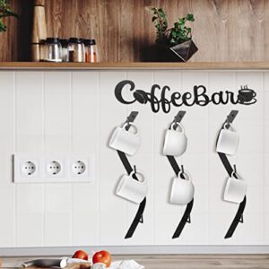 Coffee Mug Wall Rack Mounted with Coffee Bar Sign Curve Coffee Mug Holder Hanging Metal Mug Racks for Wall Black Coffee Cup Holder Coffee Cup Rack Hanger with 9 Hooks Kitchen Coffee Bar Decor