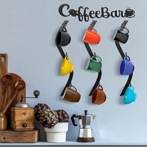 Coffee Mug Wall Rack Mounted with Coffee Bar Sign Curve Coffee Mug Holder Hanging Metal Mug Racks for Wall Black Coffee Cup Holder Coffee Cup Rack Hanger with 9 Hooks Kitchen Coffee Bar Decor