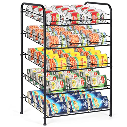 Fogein Can Organizer for Pantry, 5 Tier Can Rack Organizer Holds up to 60 Cans, Can Storage Dispenser Rack for food Storage, Kitchen Cabinet and Pantry, Black