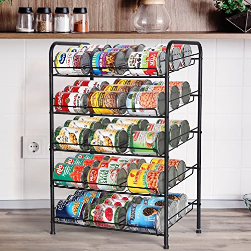 Fogein Can Organizer for Pantry, 5 Tier Can Rack Organizer Holds up to 60 Cans, Can Storage Dispenser Rack for food Storage, Kitchen Cabinet and Pantry, Black