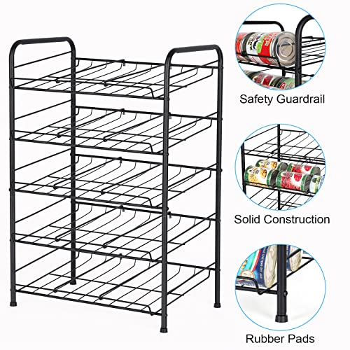 Fogein Can Organizer for Pantry, 5 Tier Can Rack Organizer Holds up to 60 Cans, Can Storage Dispenser Rack for food Storage, Kitchen Cabinet and Pantry, Black