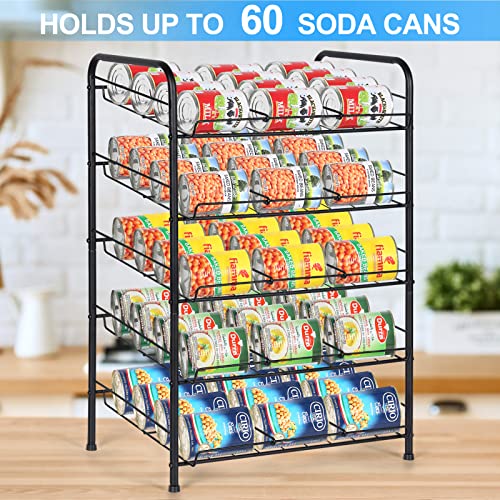 Fogein Can Organizer for Pantry, 5 Tier Can Rack Organizer Holds up to 60 Cans, Can Storage Dispenser Rack for food Storage, Kitchen Cabinet and Pantry, Black