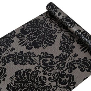 black damask wallpaper self adhesive shelf vinyl paper peel and stick damask wallpaper roll shelf liner cabinets door drawer sticker 17.7″ x 78.7″ (45cm x 2m)