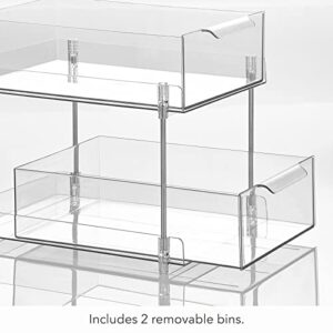 Nate Home by Nate Berkus 2-Tier Sliding Plastic Pull-Out Drawer Organizer, Removable Drawers - Kitchen Cabinet Organizer and Pantry Storage from mDesign, Clear/Polished Stainless Steel