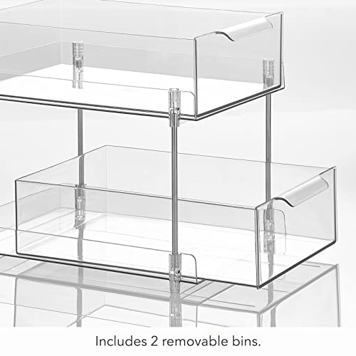 Nate Home by Nate Berkus 2-Tier Sliding Plastic Pull-Out Drawer Organizer, Removable Drawers - Kitchen Cabinet Organizer and Pantry Storage from mDesign, Clear/Polished Stainless Steel