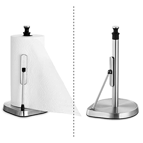 Standing Tear Paper Towel Holder,304 Stainless Steel Tension Arm Paper Towel Holder Countertop Single Paper Towel Holder Easy to Tear Paper Towel Holder for Kitchen & Dining Room Table