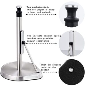 Standing Tear Paper Towel Holder,304 Stainless Steel Tension Arm Paper Towel Holder Countertop Single Paper Towel Holder Easy to Tear Paper Towel Holder for Kitchen & Dining Room Table