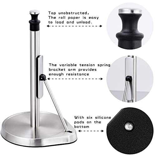 Standing Tear Paper Towel Holder,304 Stainless Steel Tension Arm Paper Towel Holder Countertop Single Paper Towel Holder Easy to Tear Paper Towel Holder for Kitchen & Dining Room Table