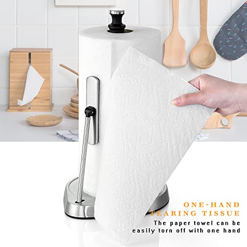 Standing Tear Paper Towel Holder,304 Stainless Steel Tension Arm Paper Towel Holder Countertop Single Paper Towel Holder Easy to Tear Paper Towel Holder for Kitchen & Dining Room Table