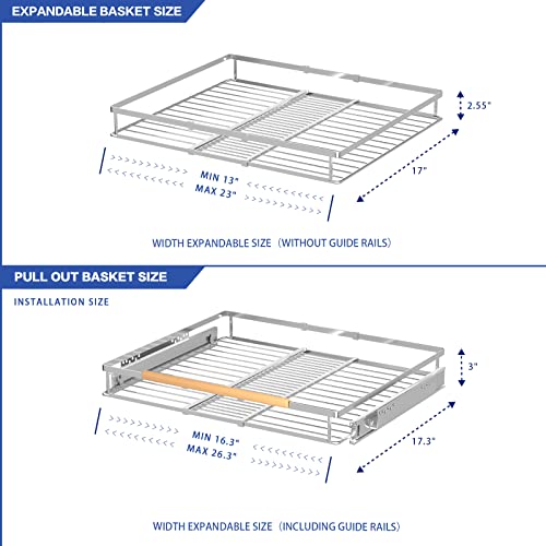 KIKIBRO Pull Out Drawer Cabinet Organizer, Expandable Slide Out Storage Shelves - Heavy Duty, Better Utilize Cabinets, Under Sink and Wardrobe, Opening Size Required 16.3"~26.3" 2 PACKS