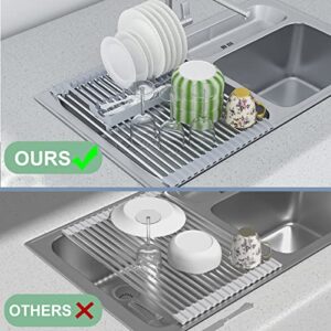 ZYDBB Roll Up Dish Drying Rack (17.1" x 13.1") with Dish Rack Over The Sink, Sink Drying Rack, Drying Rack for Kitchen Counter, 304 Stainless Steel Drying Rack for Kitchen Sink