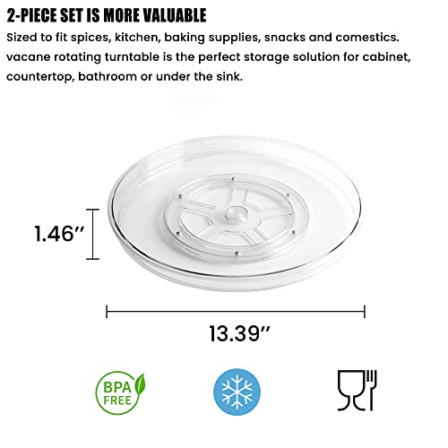 vacane 2 Pack Clear Lazy Susan Organizer 13" Plastic Lazy Susan Turntable for Cabinet Rotating Pantry Lazy Susan Cabinet Organizer, Storage Containers for Kitchen, Refrigerator Countertop, Bathroom