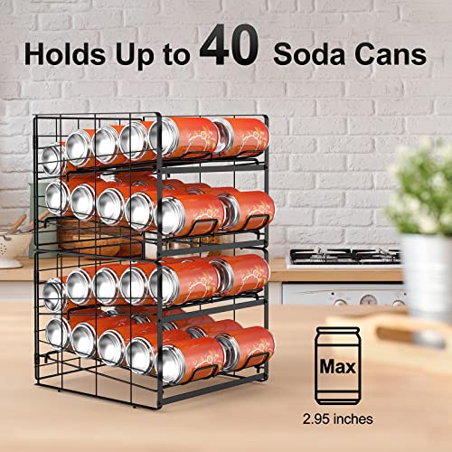 OYEAL Soda Can Organizer Beverage Rack Dispenser Stackable Can Rack Organizer for Pantry Refrigerator Kitchen Cabinets, Dispenser 20 Standard Size 12oz Soda Cans or Canned Food, 2 Pack