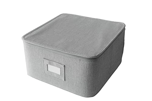 In This Space Grey Twill Hard Shell(tm) Two Square China Plates Storage Container With Secure Lid for dinner round or square plates (11.5” and 9.5”)