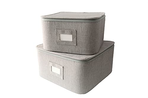 In This Space Grey Twill Hard Shell(tm) Two Square China Plates Storage Container With Secure Lid for dinner round or square plates (11.5” and 9.5”)