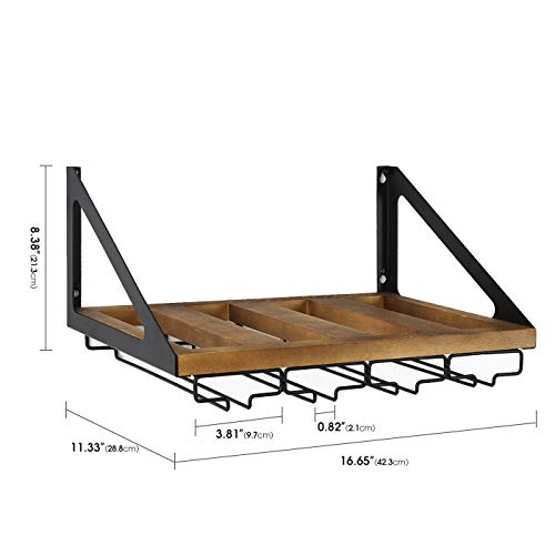 JACKCUBE Design Rustic Wood Wall Mount Wine Rack with 4 Metal Wire Glass Holder Home Kitchen Décor Storage Rack- MK478A