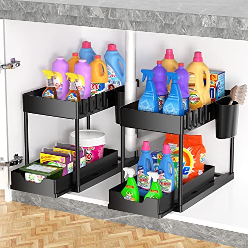 Molgree Under Sink Organizers and Storage 2 Pack, Multi-purpose Under Sink Organizer Under Cabinet Organizer, 2 Tier Under Sink Storage Shelf Under Bathroom Kitchen Sink Organizers and Storage