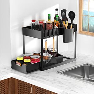 Molgree Under Sink Organizers and Storage 2 Pack, Multi-purpose Under Sink Organizer Under Cabinet Organizer, 2 Tier Under Sink Storage Shelf Under Bathroom Kitchen Sink Organizers and Storage