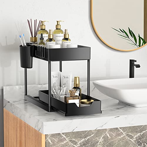 Molgree Under Sink Organizers and Storage 2 Pack, Multi-purpose Under Sink Organizer Under Cabinet Organizer, 2 Tier Under Sink Storage Shelf Under Bathroom Kitchen Sink Organizers and Storage