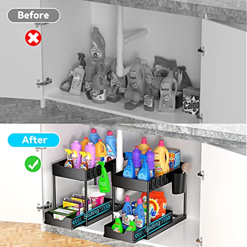 Molgree Under Sink Organizers and Storage 2 Pack, Multi-purpose Under Sink Organizer Under Cabinet Organizer, 2 Tier Under Sink Storage Shelf Under Bathroom Kitchen Sink Organizers and Storage