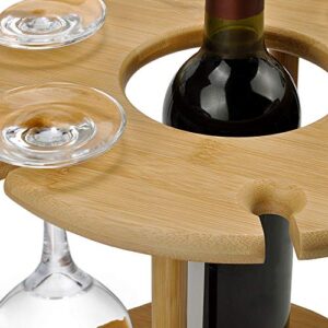 VINA Tirrinia Wine Rack, Wine Glass Holder and Bottle Drying Rack, Bamboo Wine Storage with Holds 6 Glasses and 1 Bottle, Wine Glass Rack-Free Corkscrew, Best Gift for Wine Lover & Friends