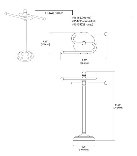 Gatco 1547 Counter Top S Style Towel Holder, Satin Nickel