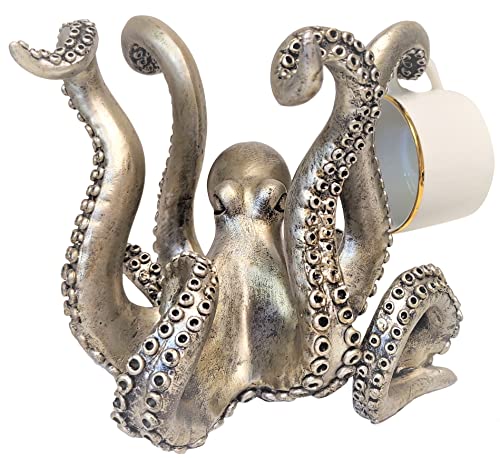 Vintage Style Octopus Coffee Mug Tea Cup Holder in Silver Tone Kitchen Dining Coffee Bar Statue Accessory