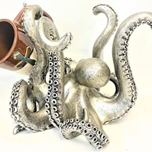 Vintage Style Octopus Coffee Mug Tea Cup Holder in Silver Tone Kitchen Dining Coffee Bar Statue Accessory